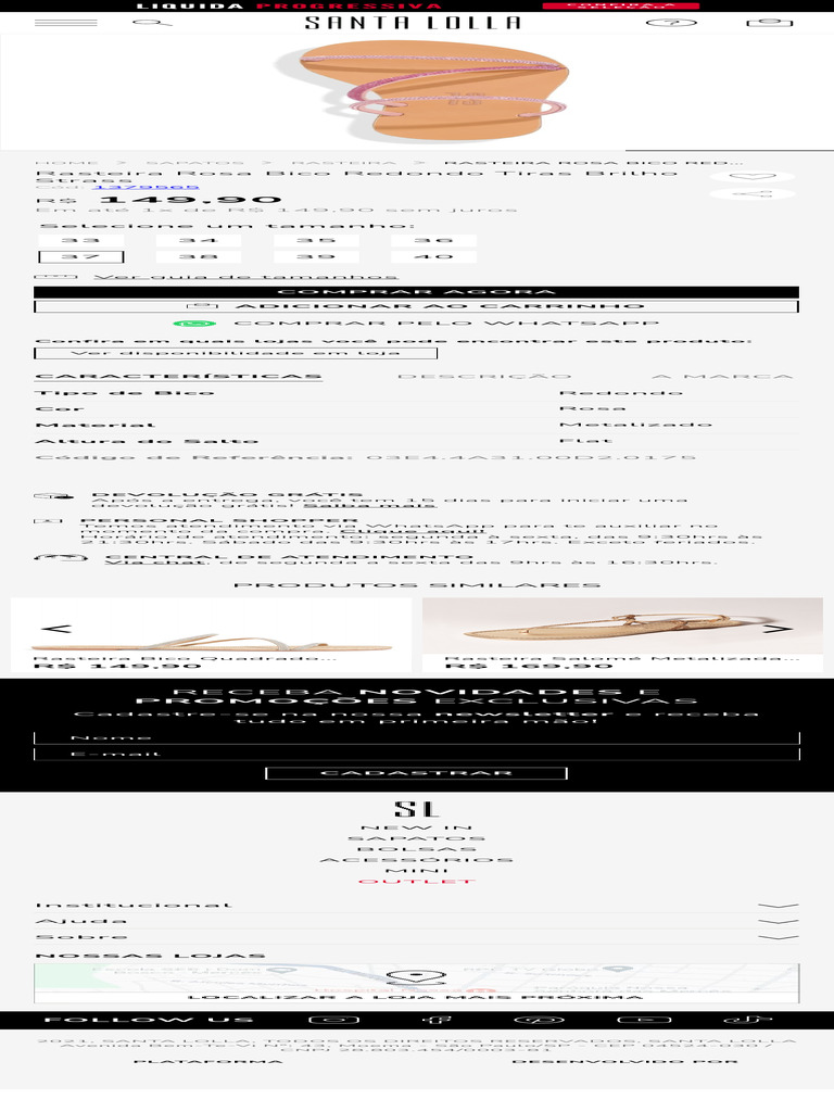 Rasteira Rosa Bico Redondo Tiras Brilho Strass - Santa Lolla | PDF