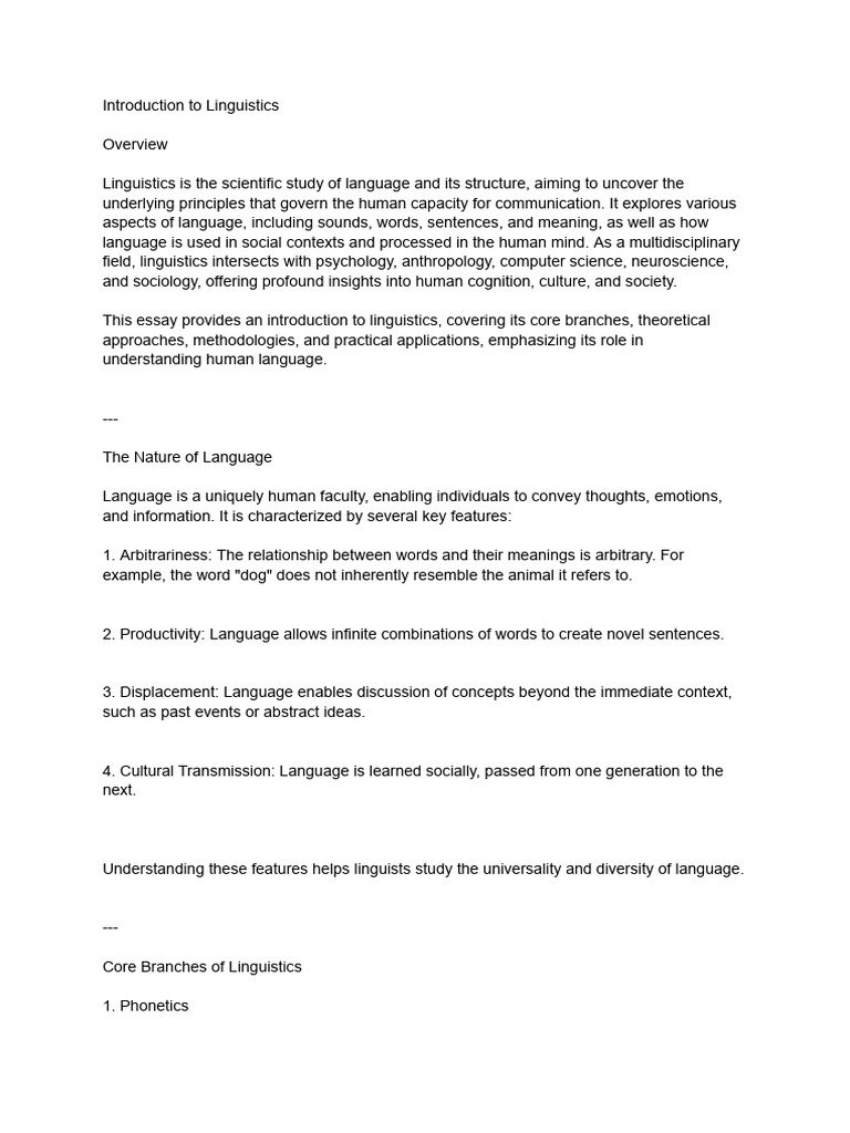 Introduction To Linguistics | PDF | Linguistics | Morphology (Linguistics)