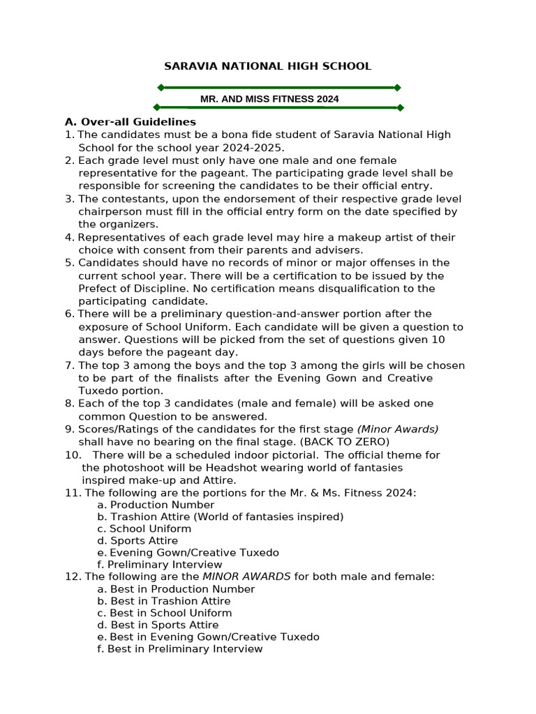 MR and Miss Intramurals 2024 - Guidelines and Mechanics | PDF | Clothing | Fashion