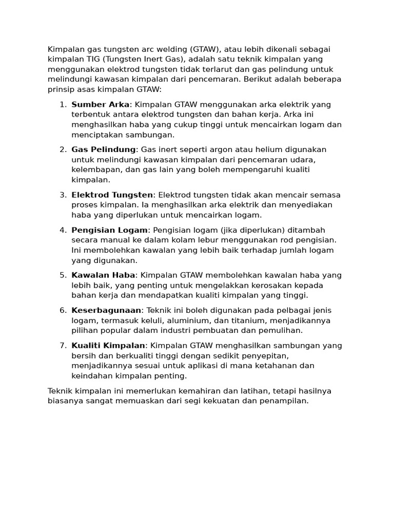 Teknik Kimpalan Gas Tungsten (GTAW) | PDF