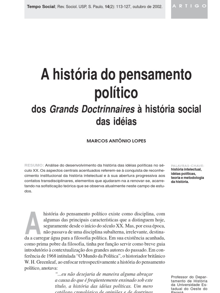História Do Pensamento Político Apostíla Pdf Sociologia