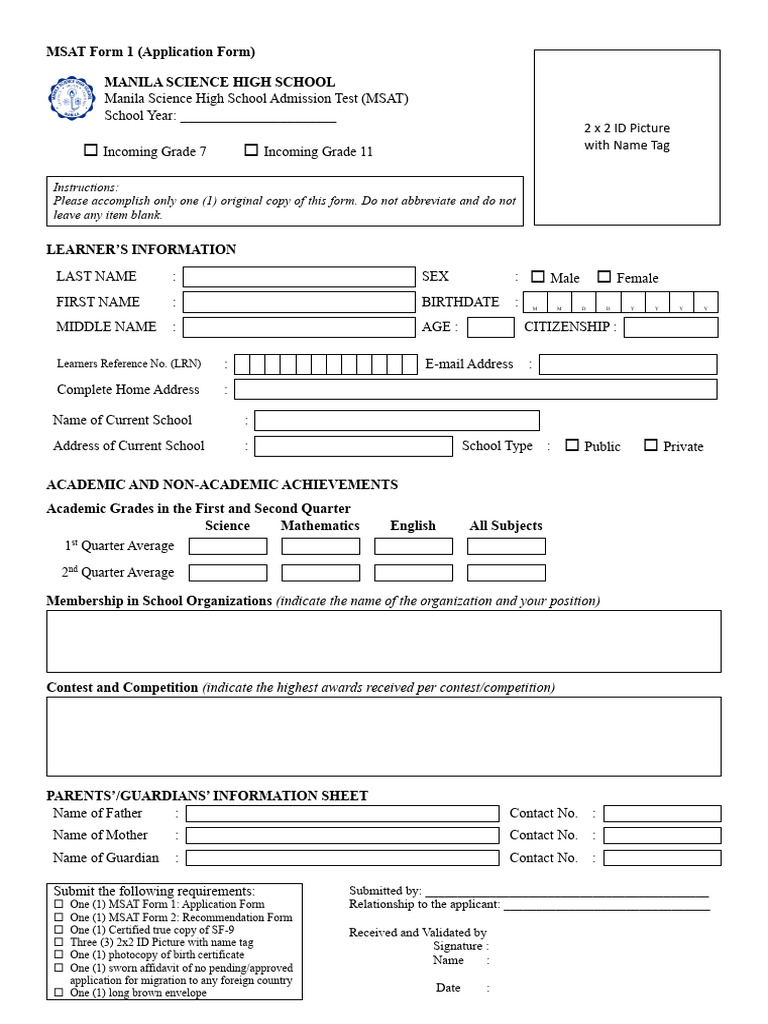 MSAT Form 1 Application Guide | PDF