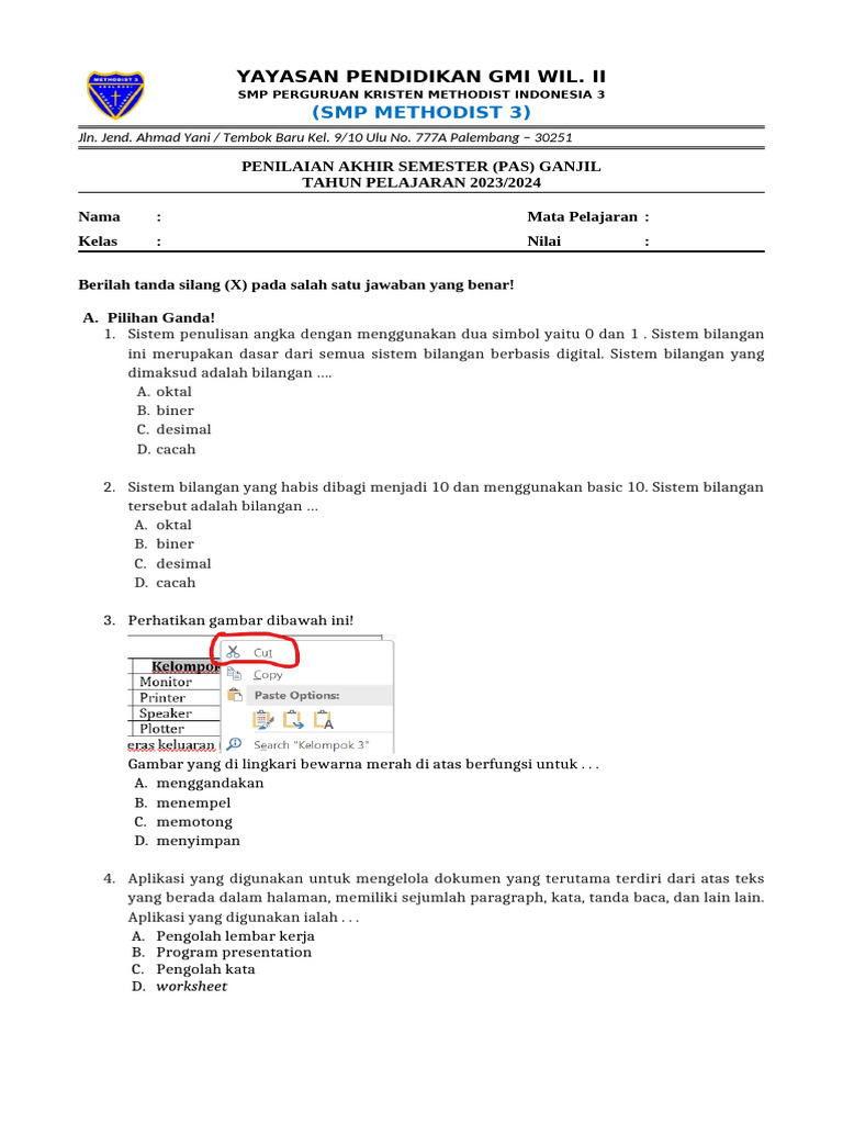 Informatika 8 - Naskah Soal Pas Semester Ganjil 2022-2023 | PDF