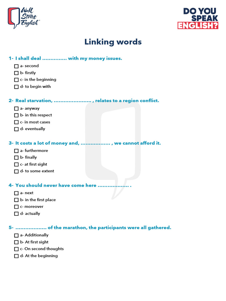 English Linking Words Quiz | PDF