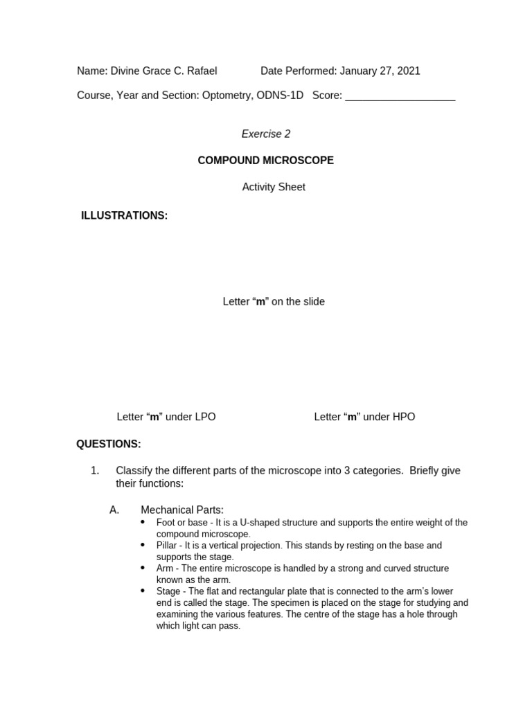 Exercise 2- The Compound Microscope | PDF | Microscope | Laboratory ...