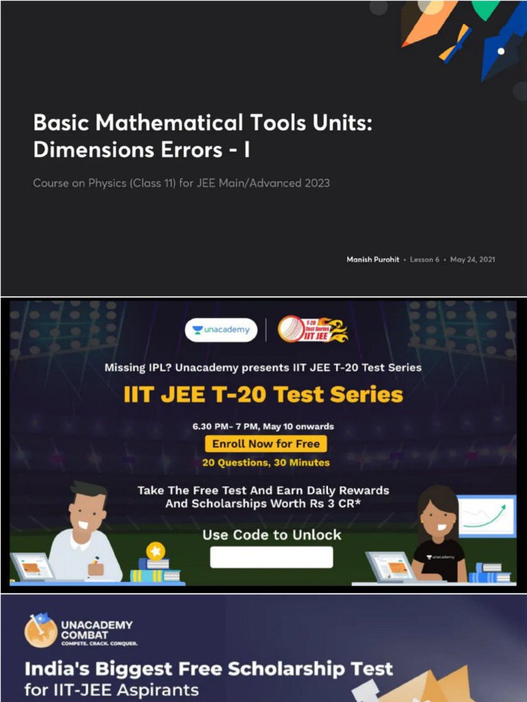 Basic Mathematical Tools Units Dimensions Errors I With Anno | PDF