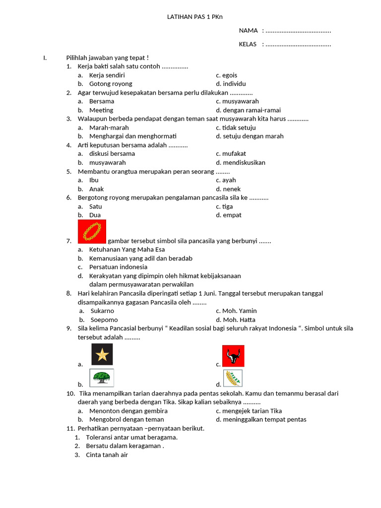 LATIHAN PAS 1 PKN KUMER | PDF