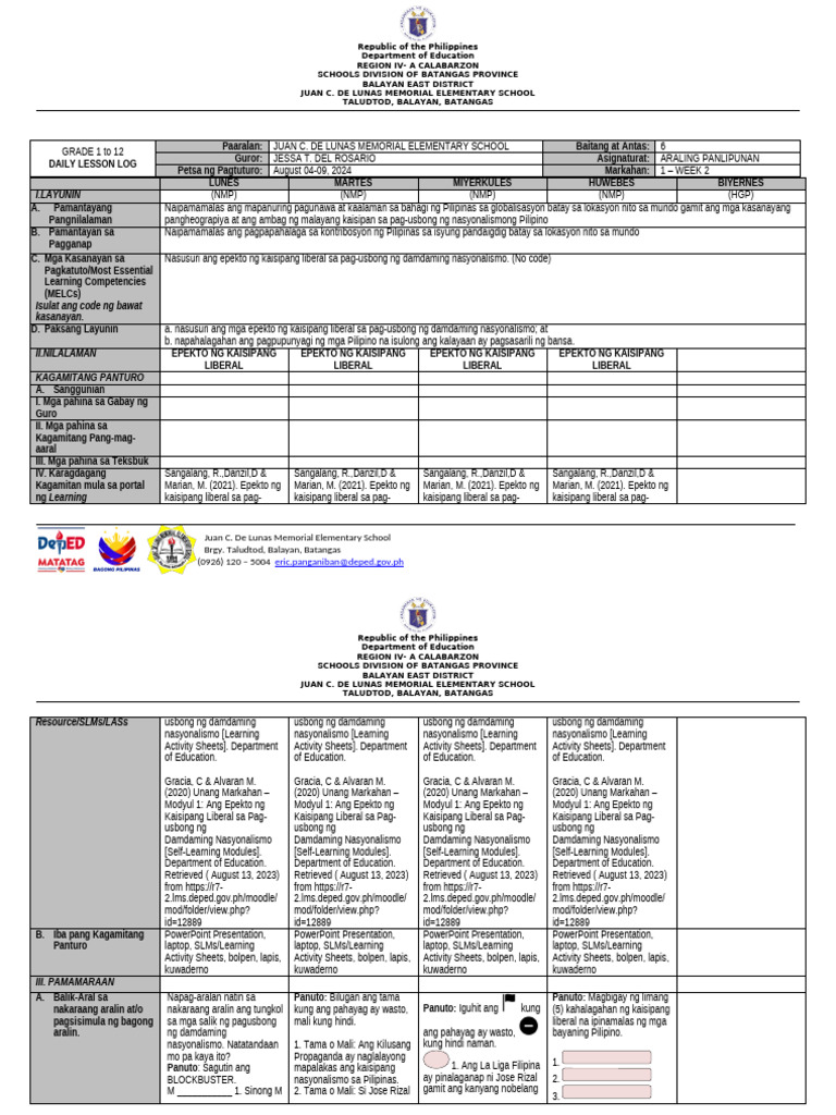 G6 Q1W2 DLL AP (MELCs) | PDF