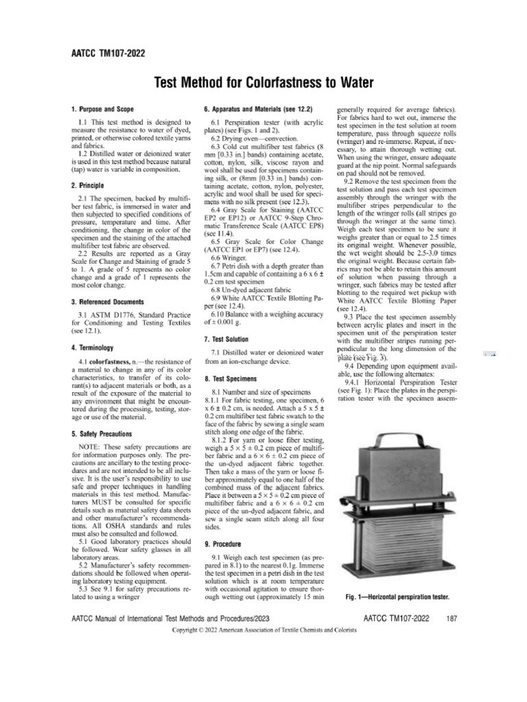 SOP - Colorfastness To Water AATCC 107 2022 | PDF