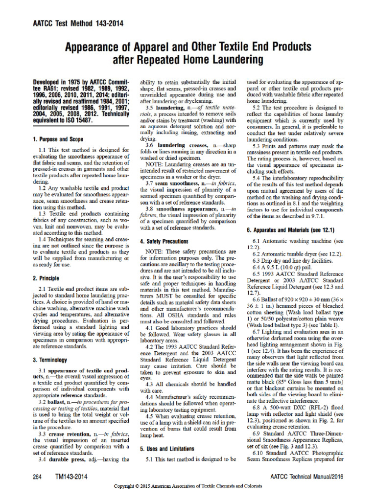 SOP - Appearance After Home Laundering AATCC TM143-2014 | PDF