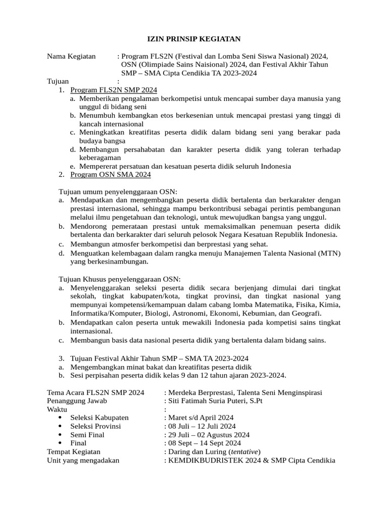 Izin Kegiatan FLS2N dan OSN 2024 | PDF