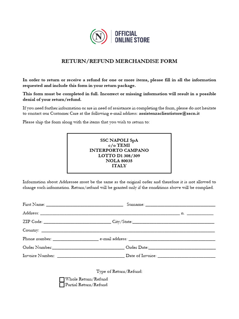 Return/Refund Merchandise Form | PDF