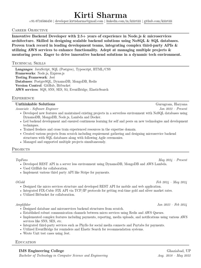 Kirti_Sharma_Resume_ | PDF | Databases | Postgre Sql