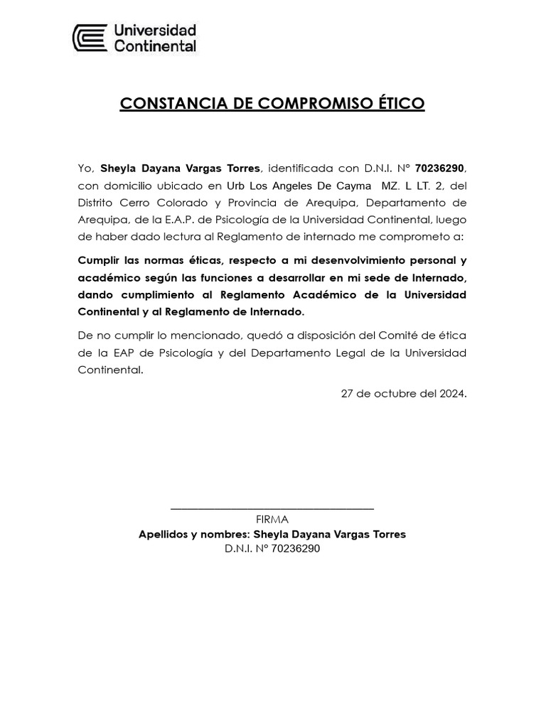Carta de Compromiso Etico | PDF