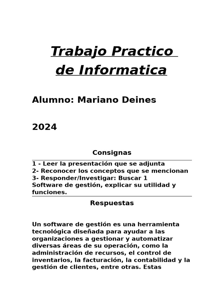 Trabajo Informatica N°1 | PDF | Software | Informática