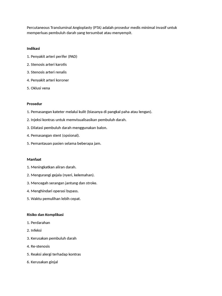 Tindakan Percutaneous Transluminal Angioplasty | PDF