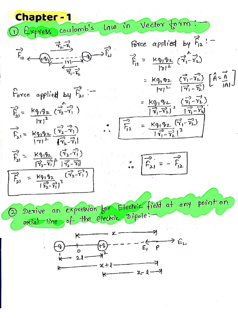 Class 12 Physics Important Derivations - 1 | PDF