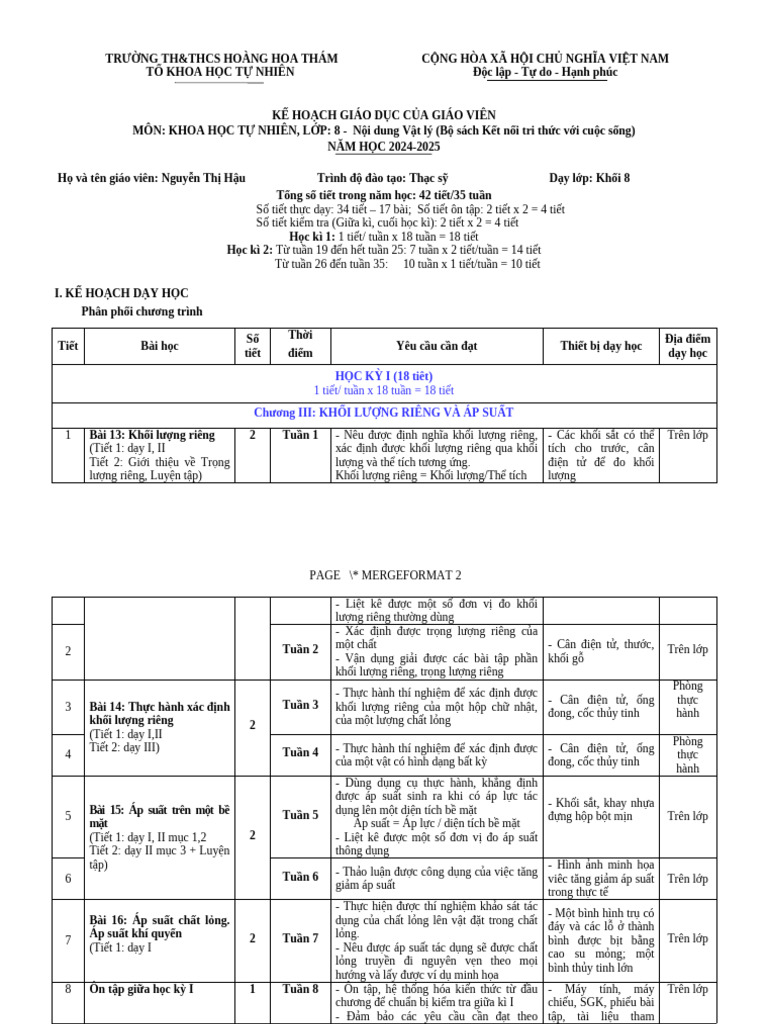 HẬU 2024- KHGD KHTN LÝ 8 | PDF