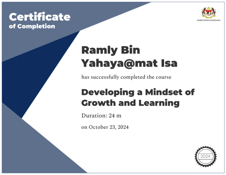 Growth Mindset Course Completion Certificate | PDF