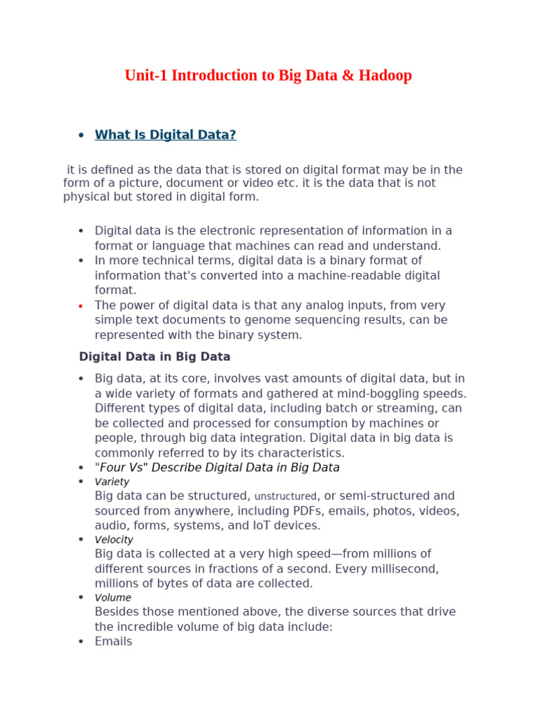 Unit-1 Final sgs | PDF | Apache Hadoop | Analytics