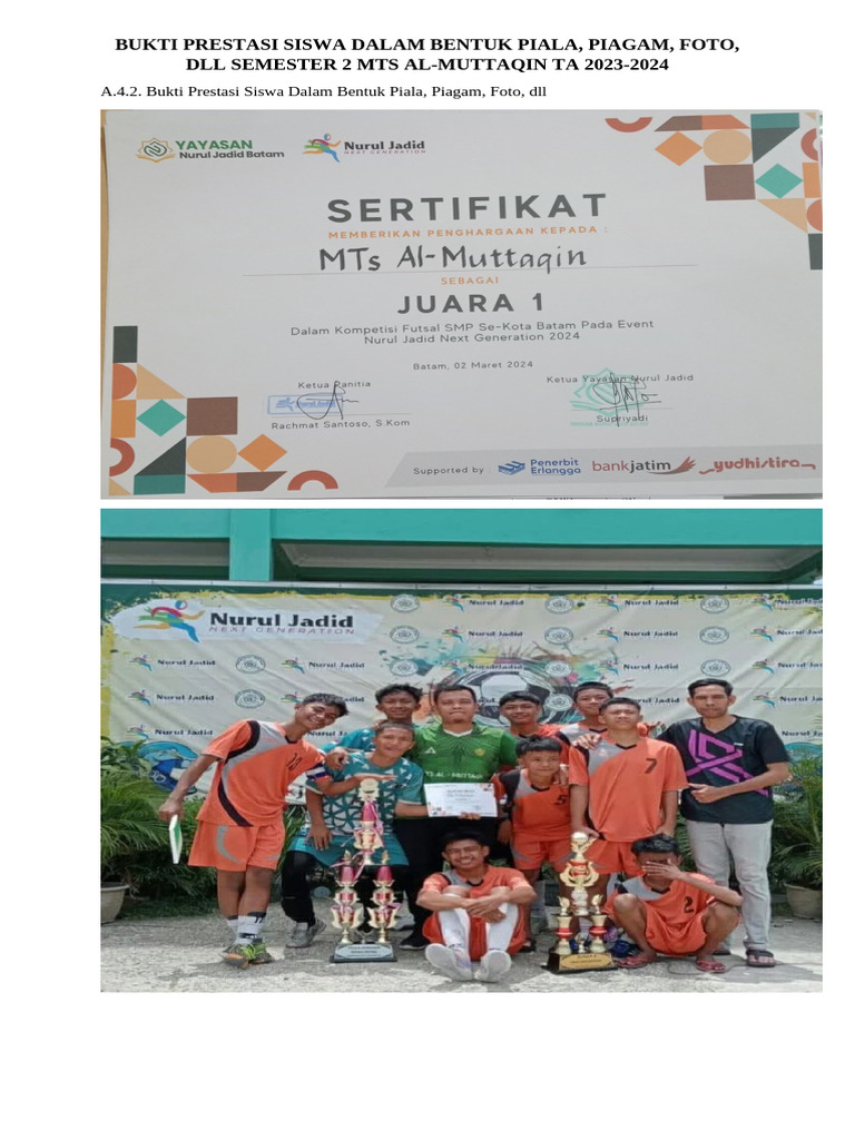 Prestasi Siswa MTS Al-Muttaqin | PDF