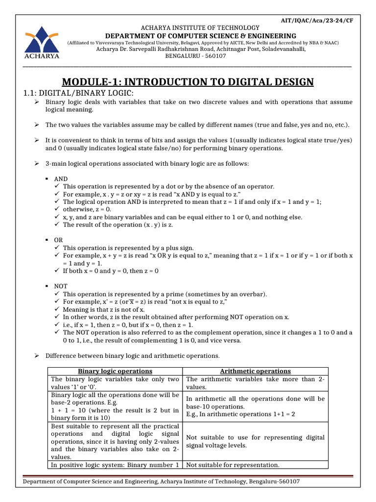 module 1 | PDF | Boolean Algebra | Teaching Mathematics