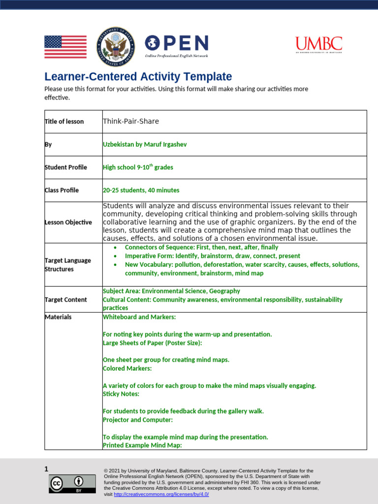 7.4 Learner Centered Activity Template Irgashev Maruf | PDF | Learning ...