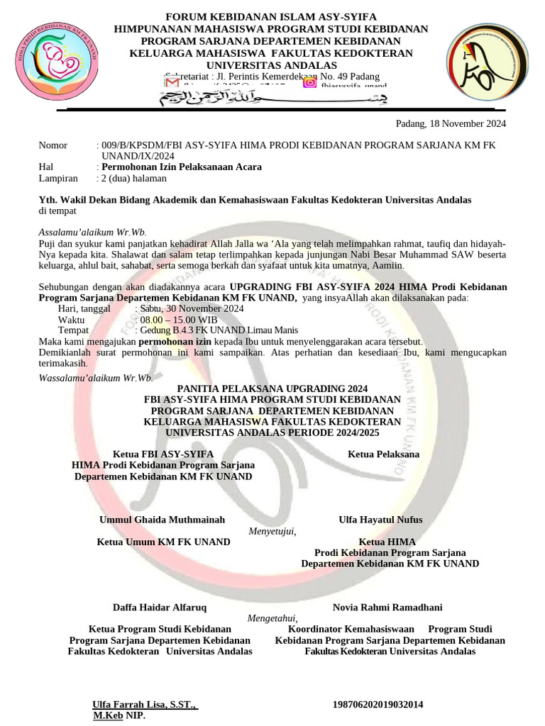 (Contoh Format Surat Izin Acara) UPGRADING 2024 | PDF