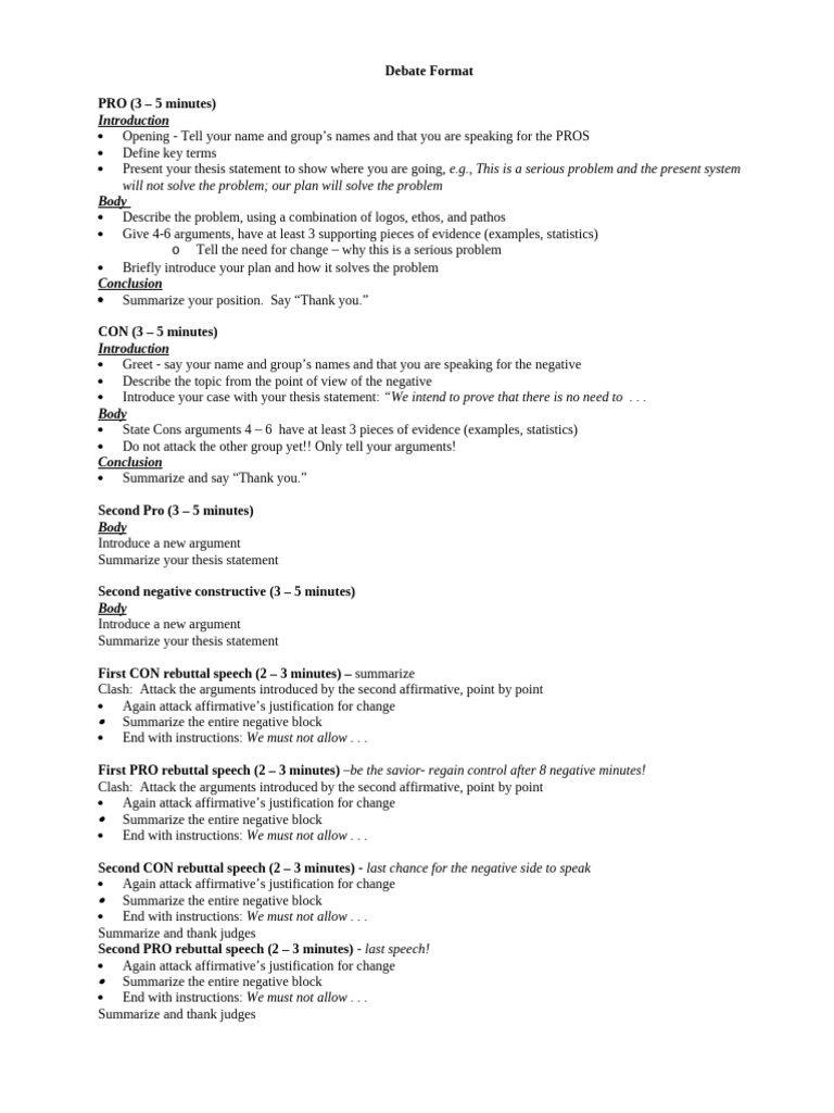 Debate - Adapted Student Handout Format | PDF