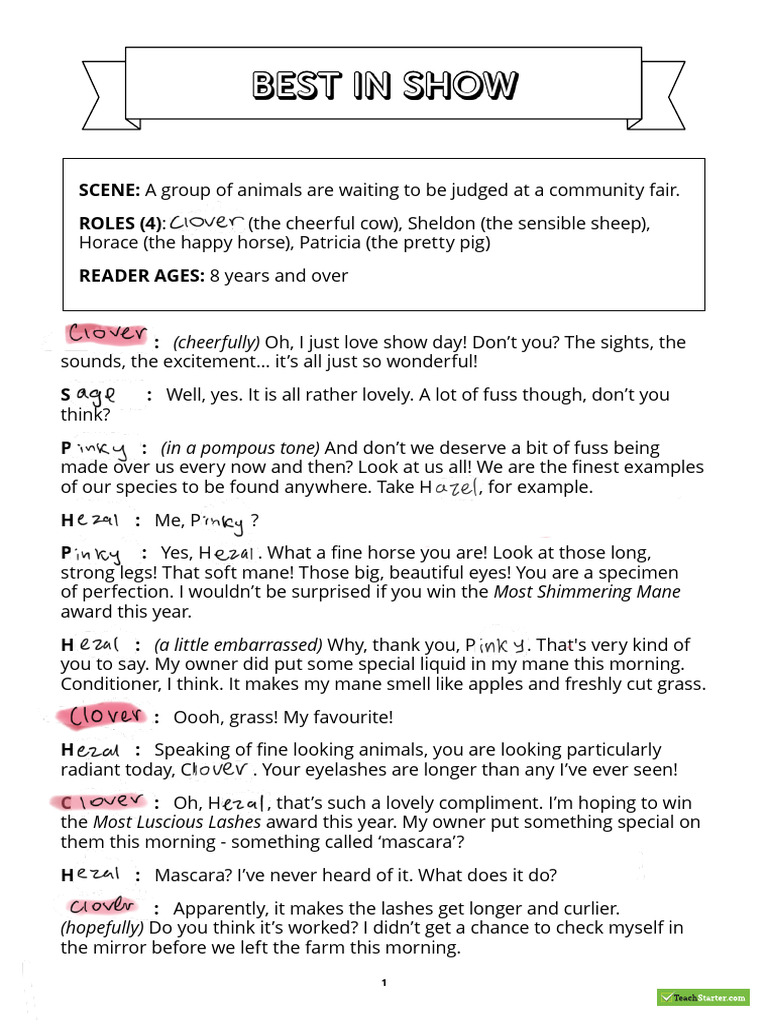 Readers Theatre Script Best in Show Black and White | PDF