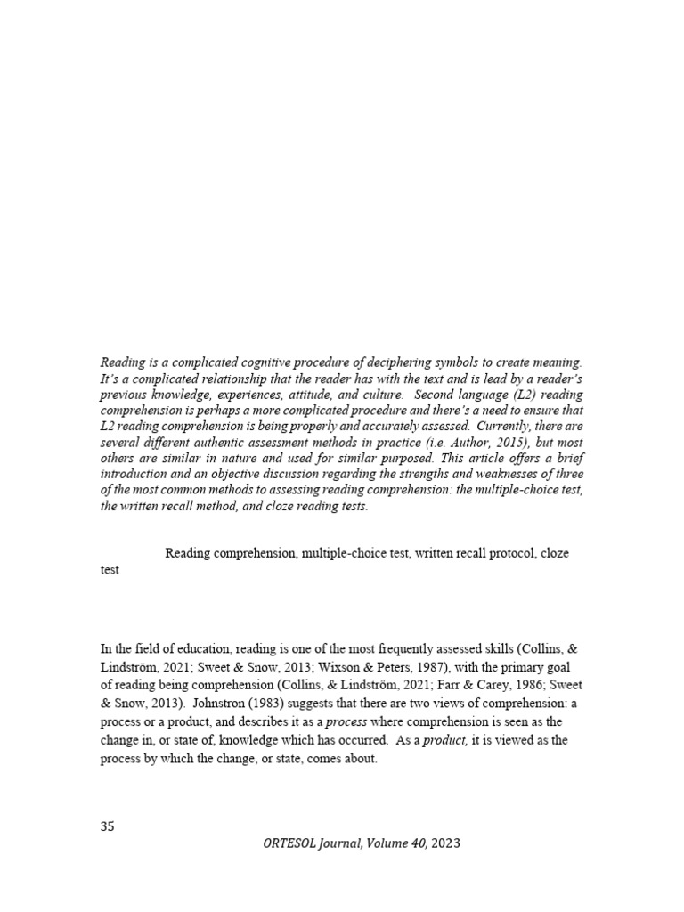 Assessment Three Types of Assessing RC | PDF | English As A Second Or ...
