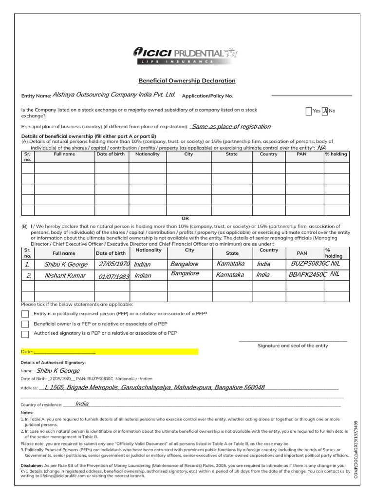 Beneficial Ownership Declaration Form | PDF | Corporations | Business