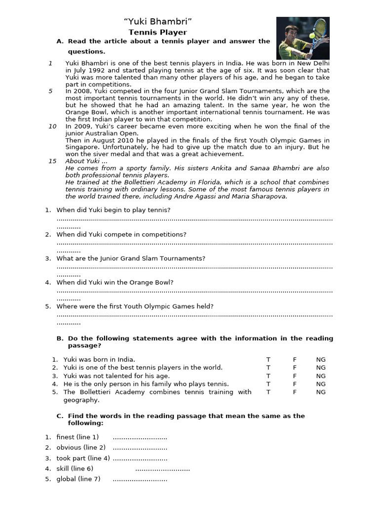 Reading Comprehension | PDF | Tennis Tournaments | Sports