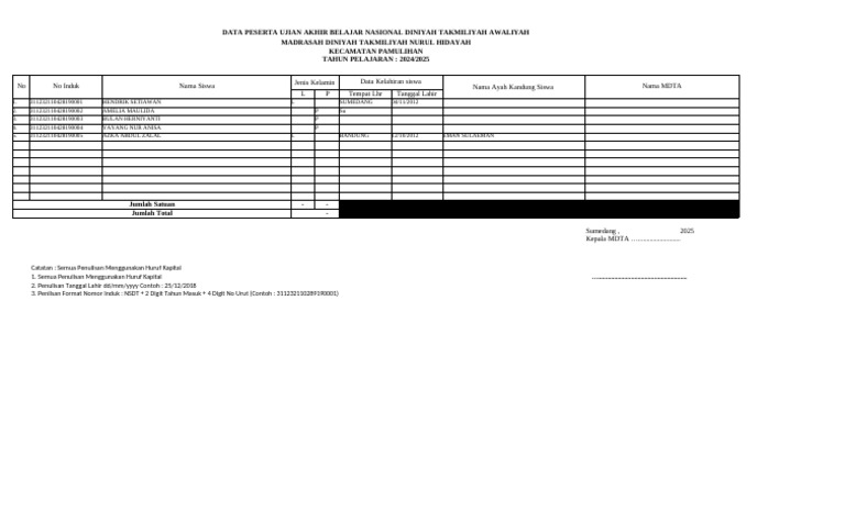 FORM DATA UAMBN-DTA TP 2024-2025 | PDF