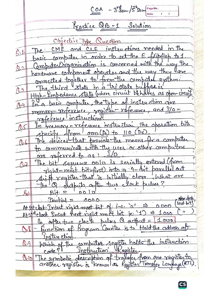 Solution of Practice Question Bank 1 of COA | PDF