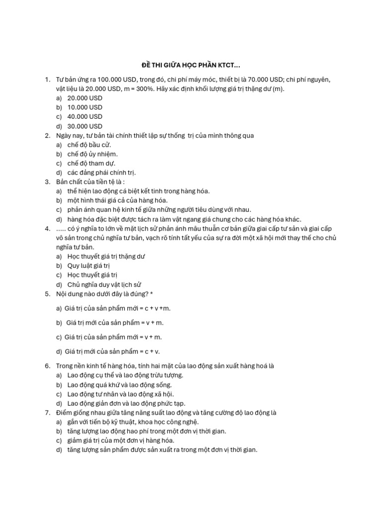 ĐỀ THI GIỮA HỌC PHẦN KTCT (1) ko DA | PDF