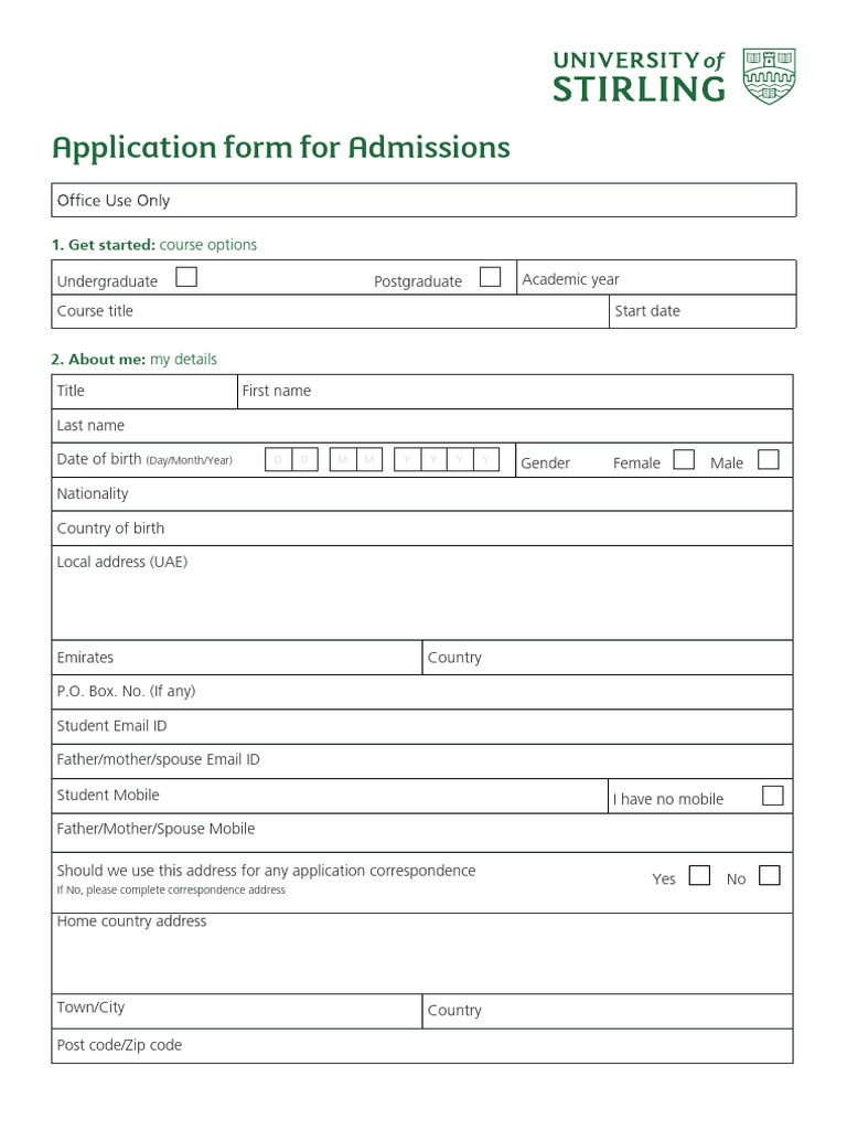 University of Stirling Application Form | PDF | Disability | Postgraduate Education