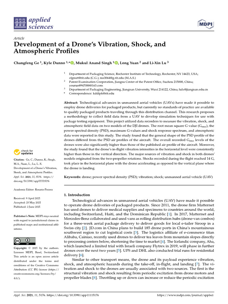Development of A Drone's Vibration, Shock, and Atmospheric Profiles ...