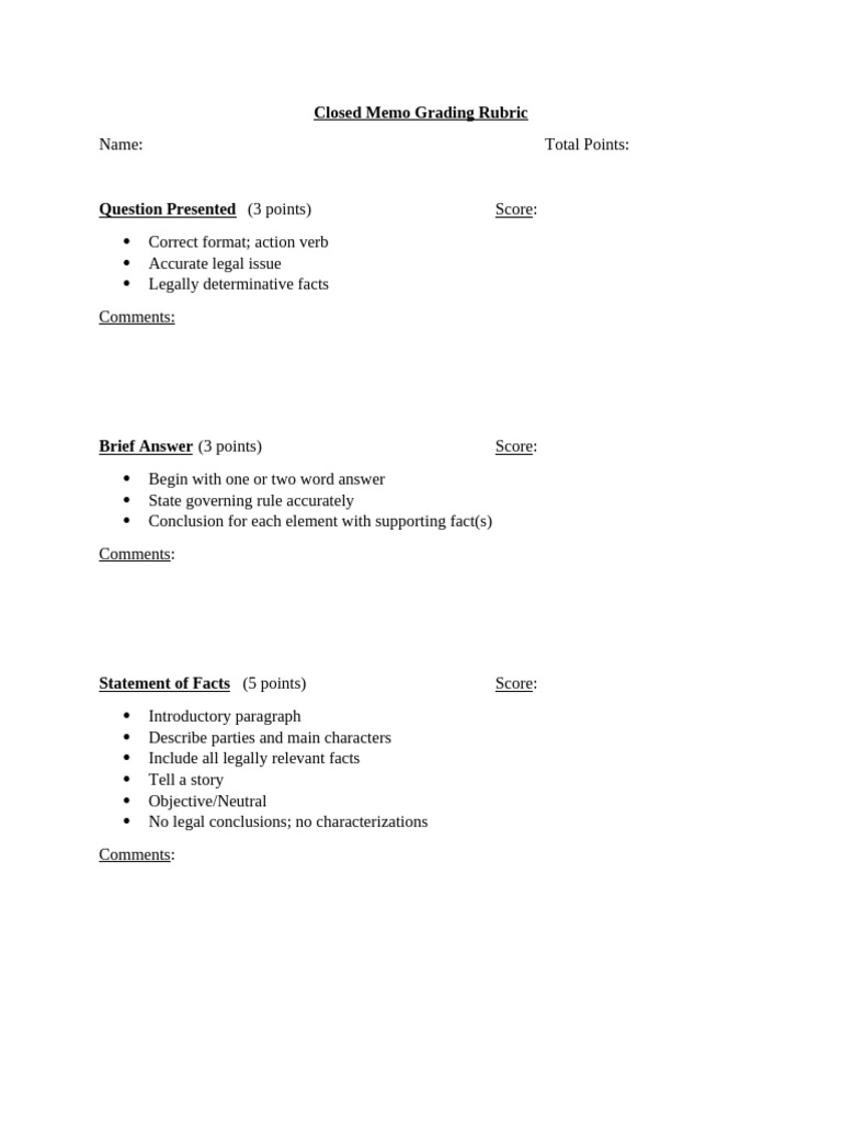 Closed Memo Feedback Rubric | PDF
