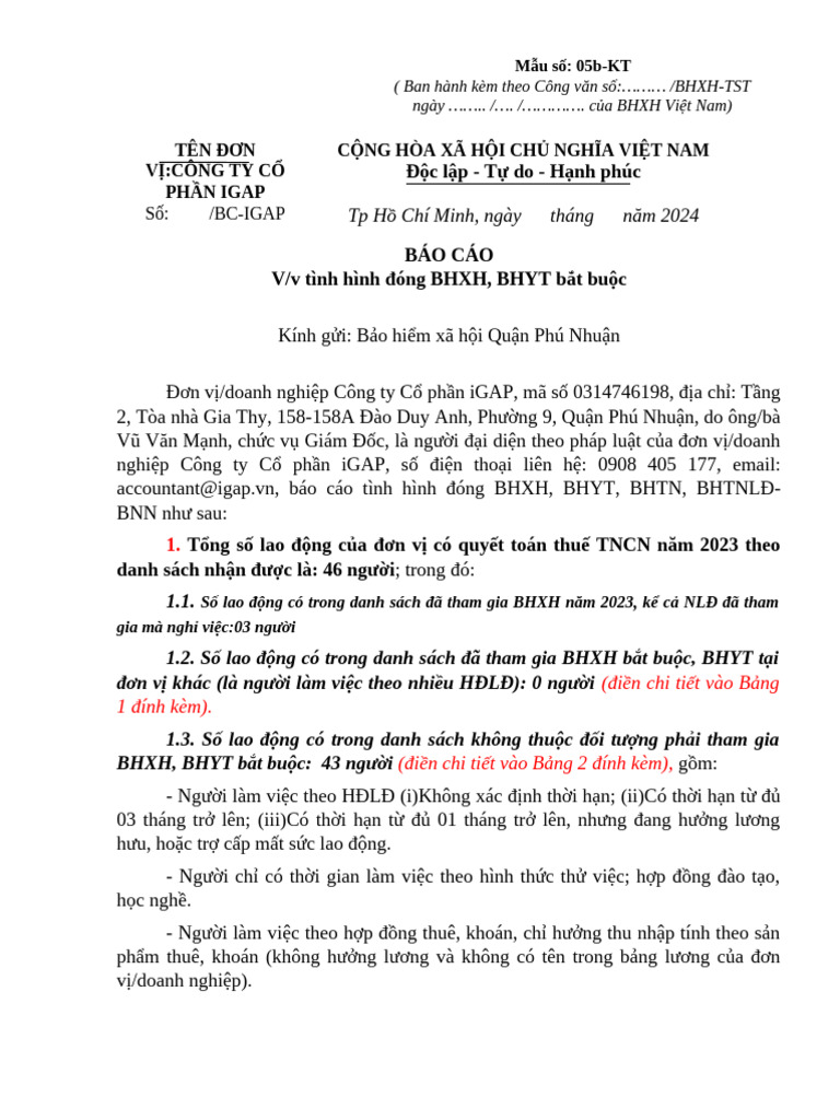 Mẫu 05b-KT - Báo cáo tình hình đóng BHXH, BHYT bắt buộc | PDF