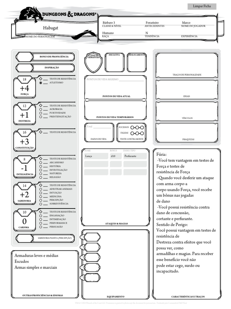 Ficha Editável (D&D 5e) | PDF | Dungeons & Dragons (jogo)