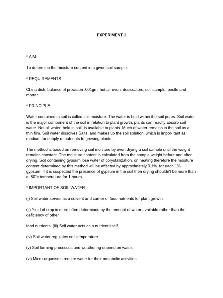 Moisture Content Env Studies | PDF | Soil | Water