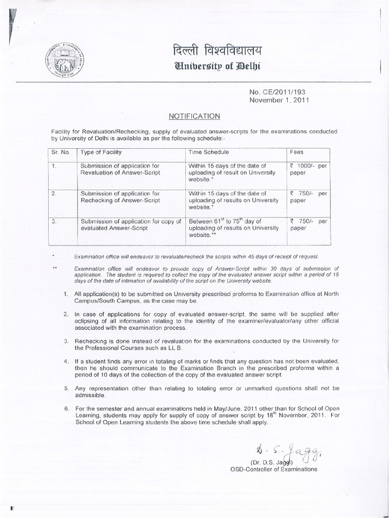 1 Notification No 193 Regarding Revaluation Rechecking & Photocopy of Evaluated Answer Script | PDF