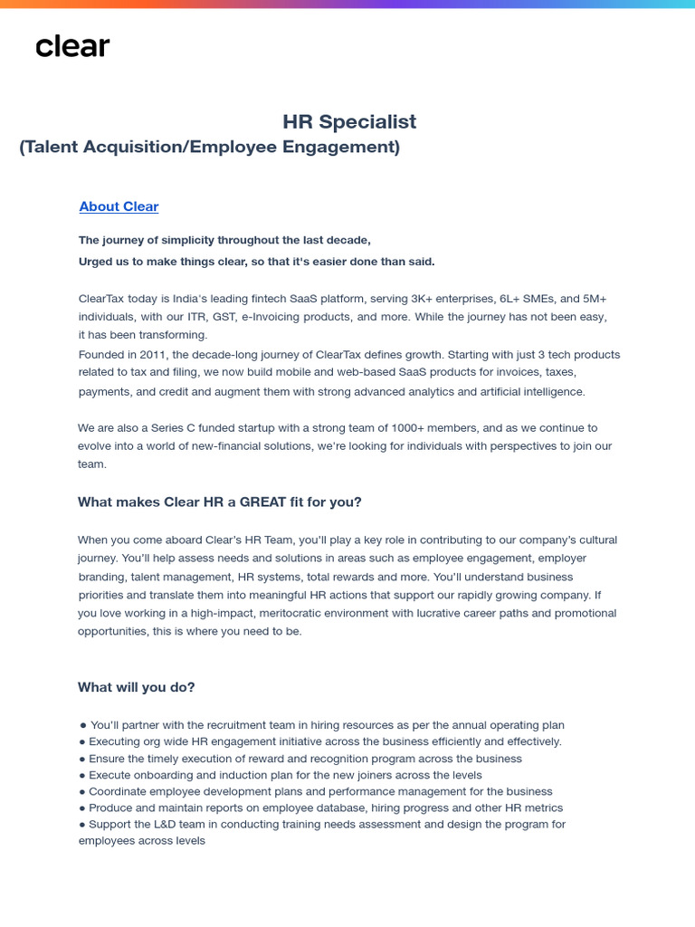 HR Specialist (TA - Employee Engagement) | PDF