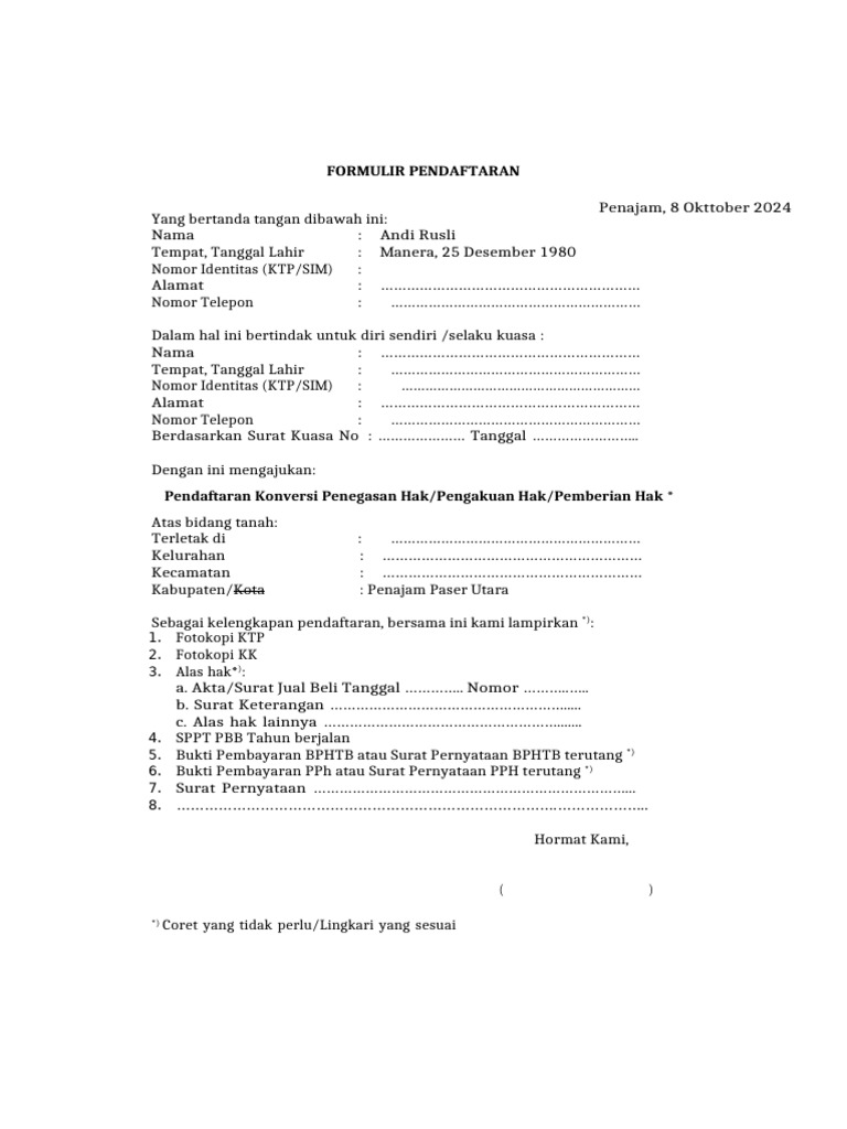 FORMULIR PTSL TIM 3 TAHUN 2024 Baru | PDF