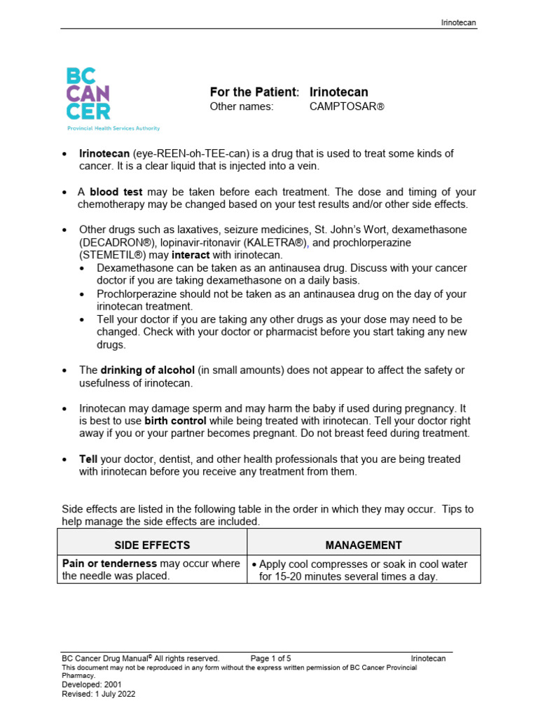 Irinotecan_handout | PDF | Diarrhea | Medicine