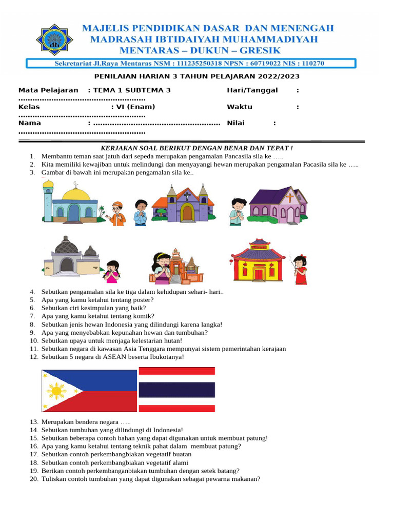 Soal Latihan Pengetahuan Tema 1 Sub 3 | PDF