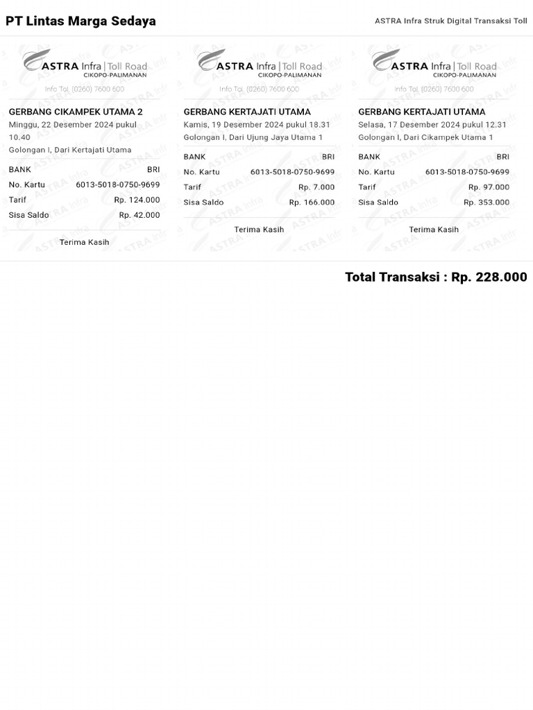 ASTRA Infra Struk Digital Transaksi Toll - 202512135550 | PDF