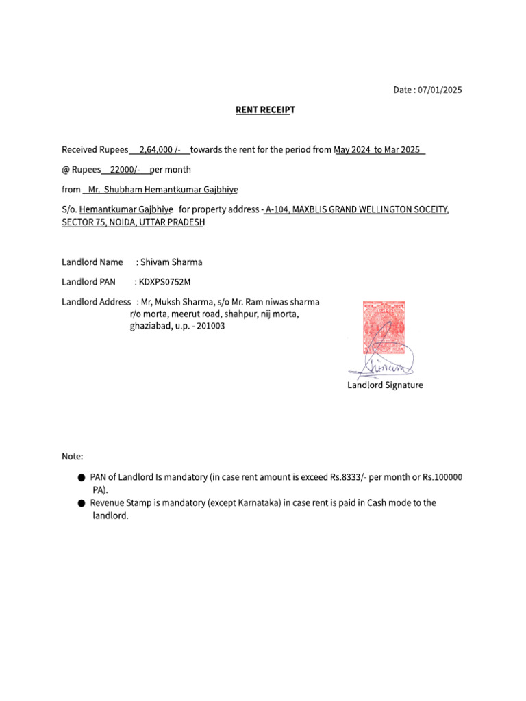 Rent recepit FY 24-25 | PDF