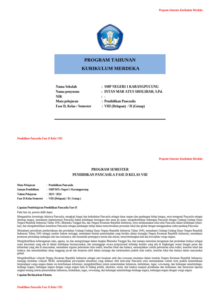 Promes Kurikulum Merdeka Semester 2 | PDF